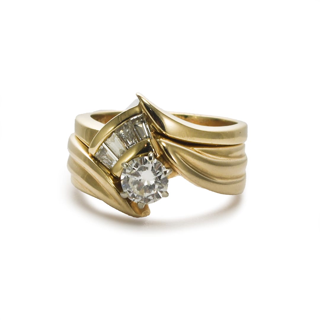 Diamond Engagement Wedding Ring Set in 14K Yellow Gold 0.90ct