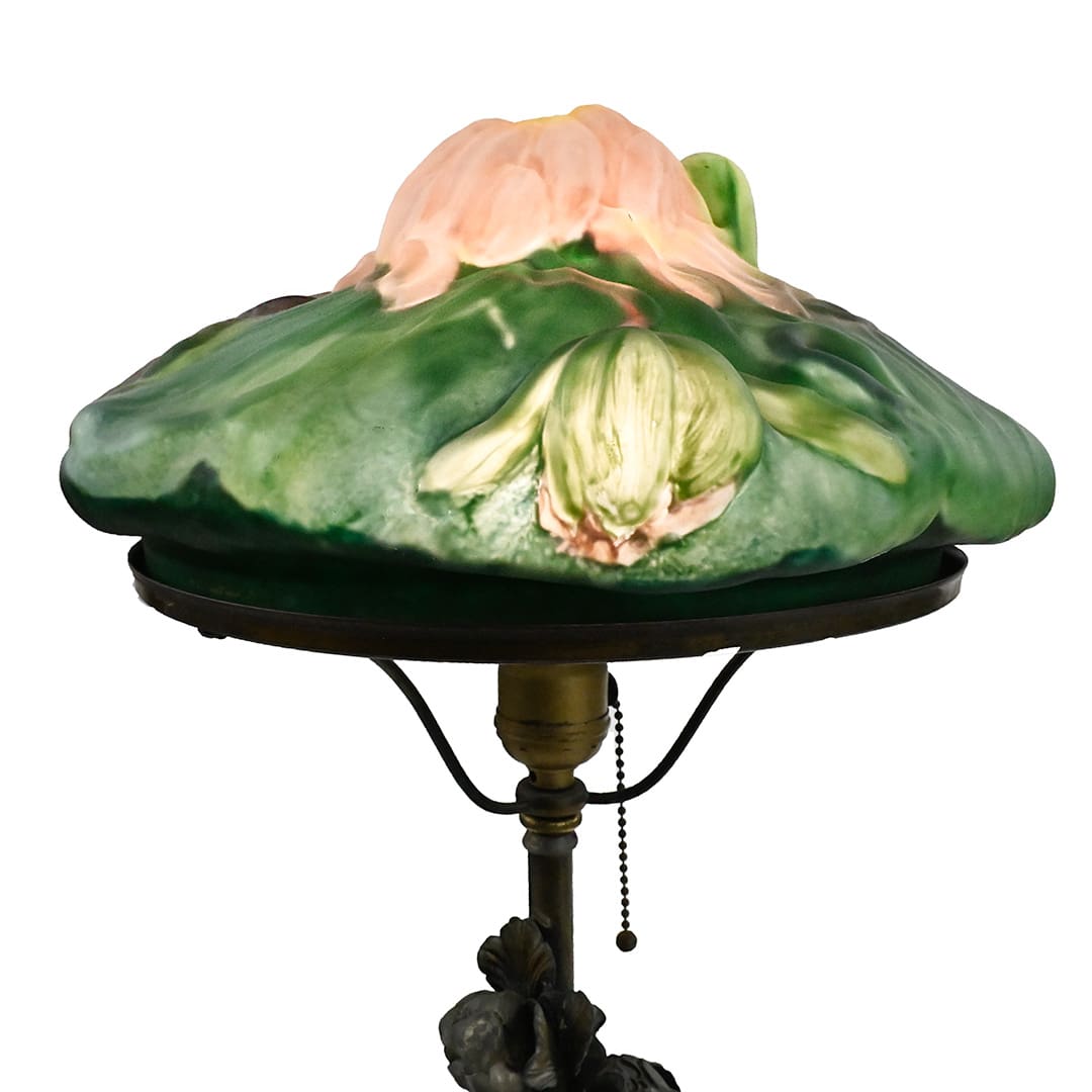 Antique Pairpont Puffy Lotus Flower Lamp on Bronze Poppy Base, Circa ...