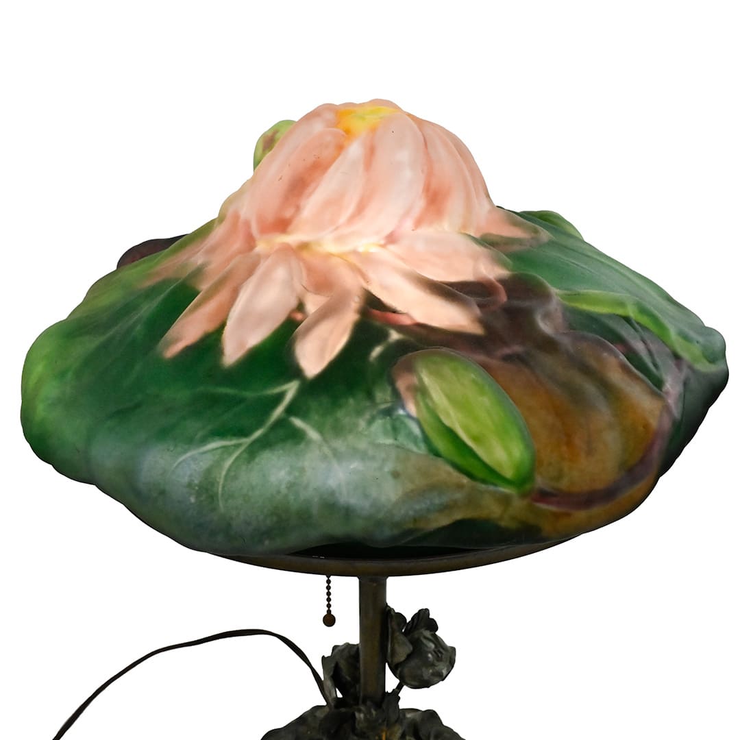 Antique Pairpont Puffy Lotus Flower Lamp on Bronze Poppy Base, Circa ...