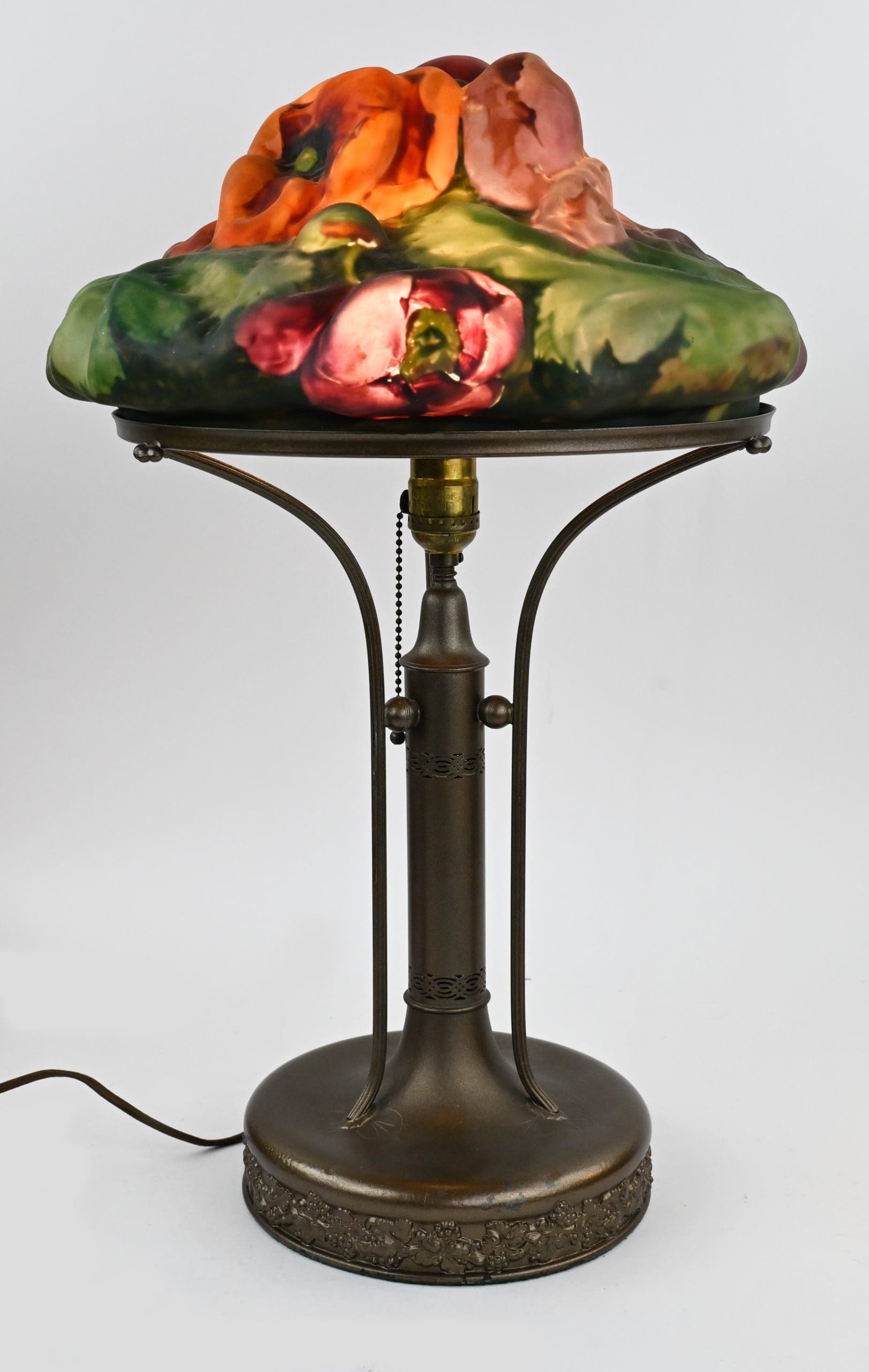 Antique Pairpoint Puffy Tri-Color Poppy Lamp - Tangible Investments