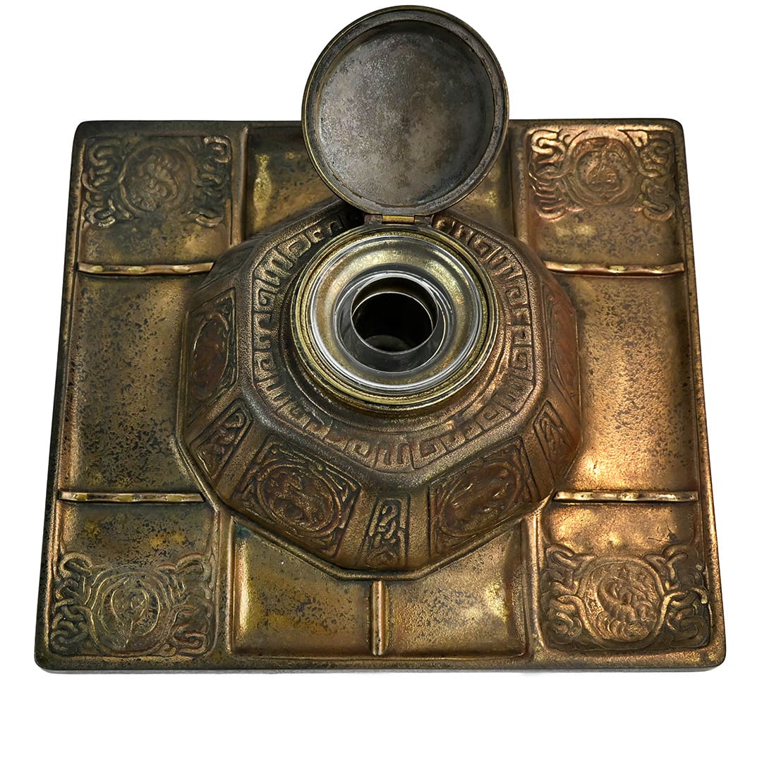 Tiffany Studios New York Large Zodiac Bronze Ink Well - Tangible Investments