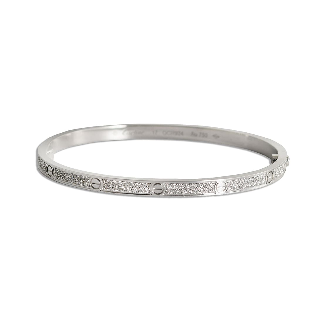 18K White Gold Cartier Diamond Paved Love Bracelet Small 0.95tdw