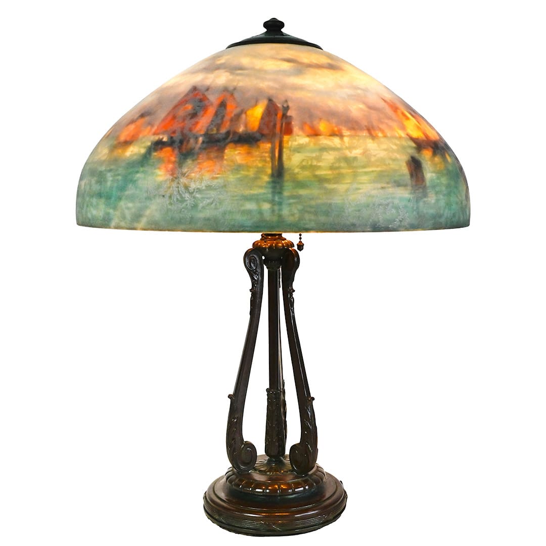 Handel Reverse Painted Venitian Scene Lamp - Tangible Investments