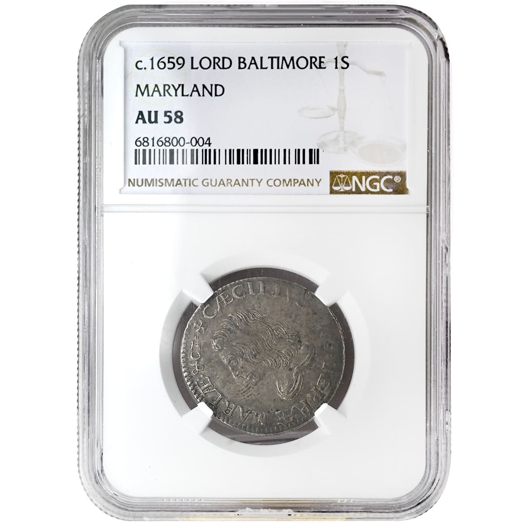 1659 Maryland Shilling Lord Baltimore Pre-1776 States Coinage, NGC AU58 ...