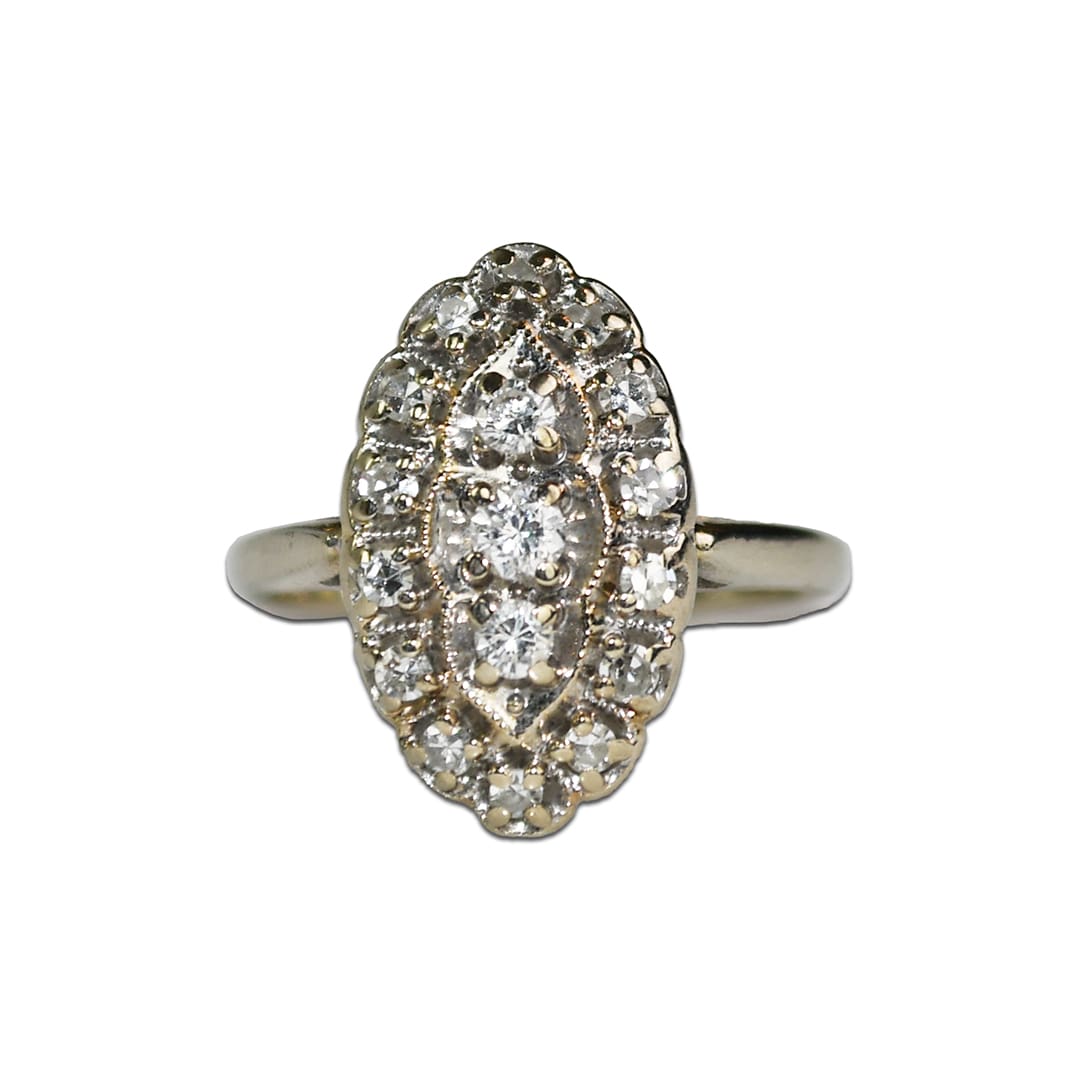 Vintage Diamond Cluster Ring in 13K White Gold