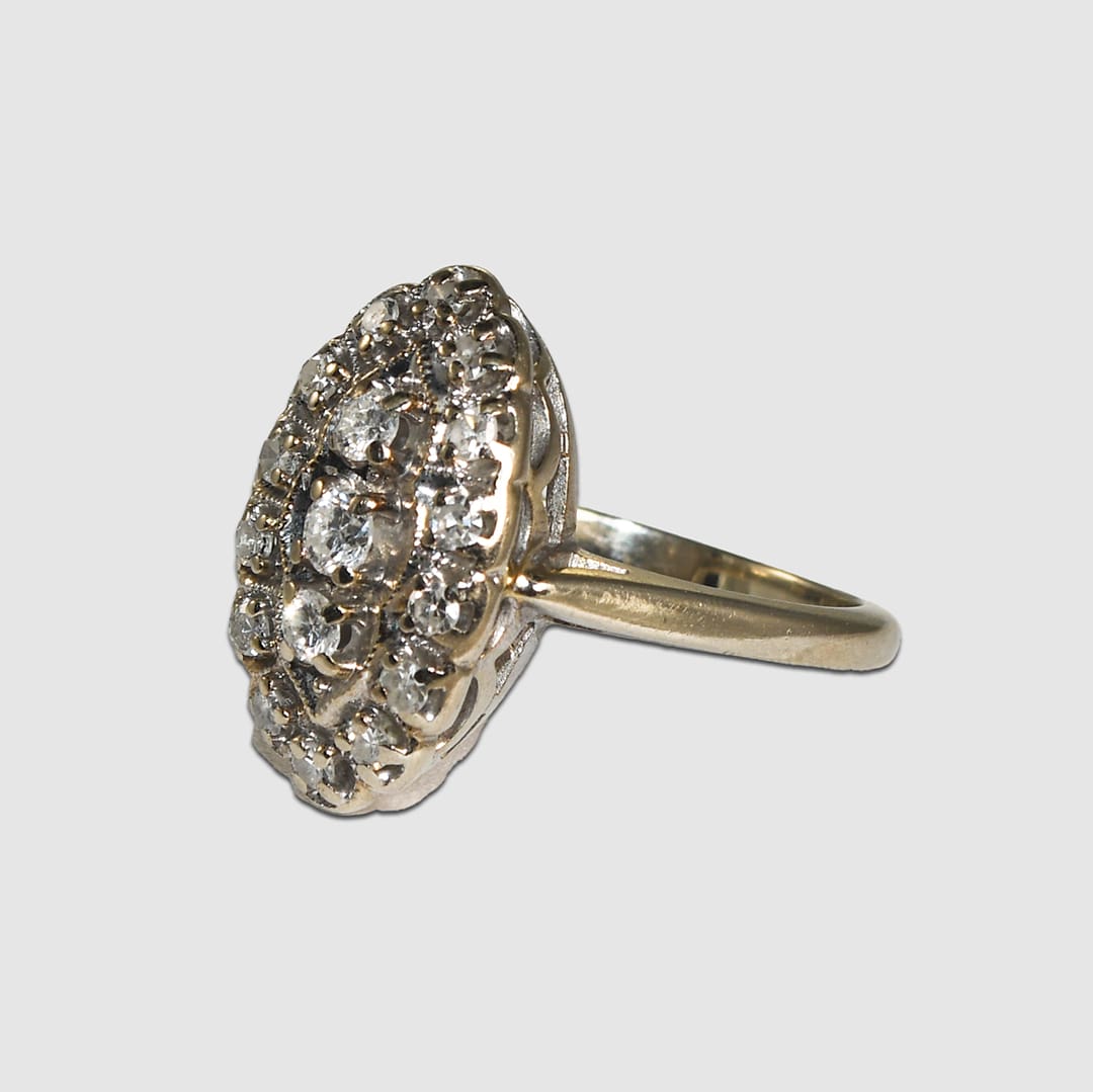 Vintage Diamond Cluster Ring in 13K White Gold