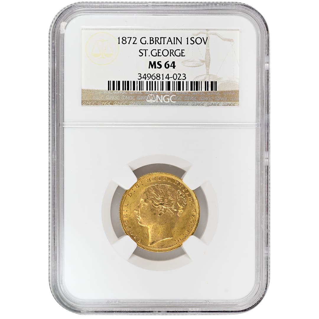 1872 Sovereign, GREAT BRITAIN NGC MS64 St. George, Victoria - Tangible ...