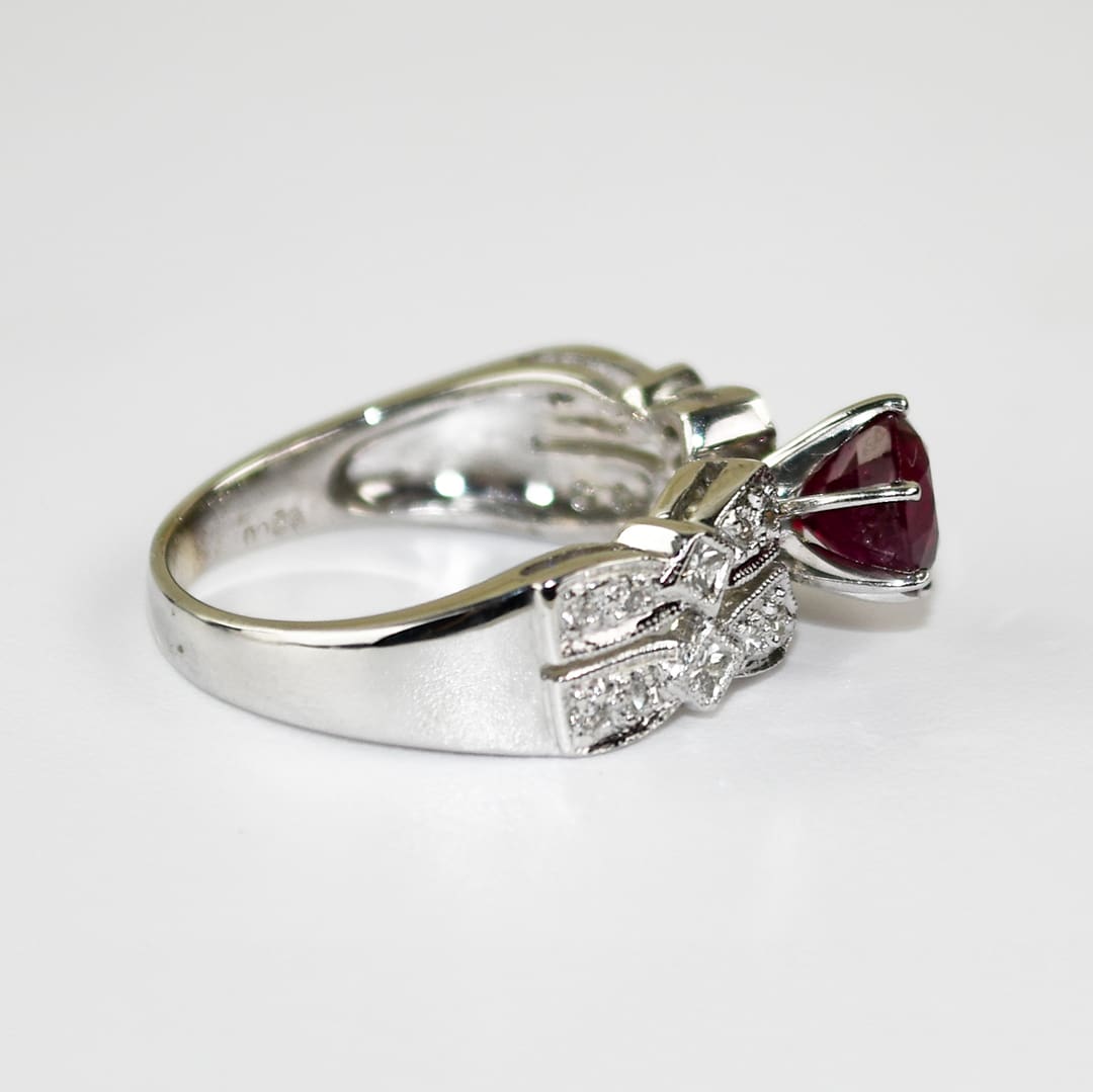 Synthetic Ruby and Diamond Ring in 18K White Gold