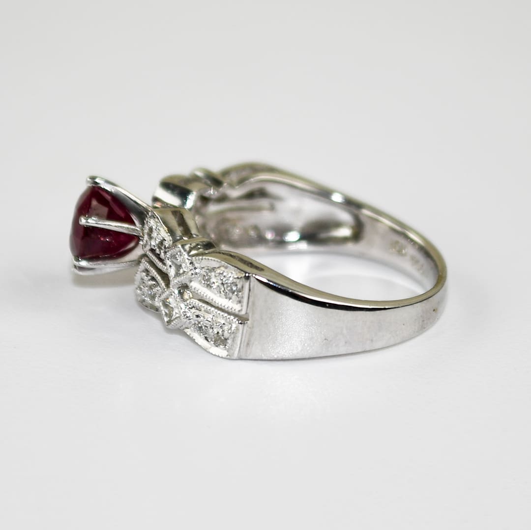 Synthetic Ruby and Diamond Ring in 18K White Gold