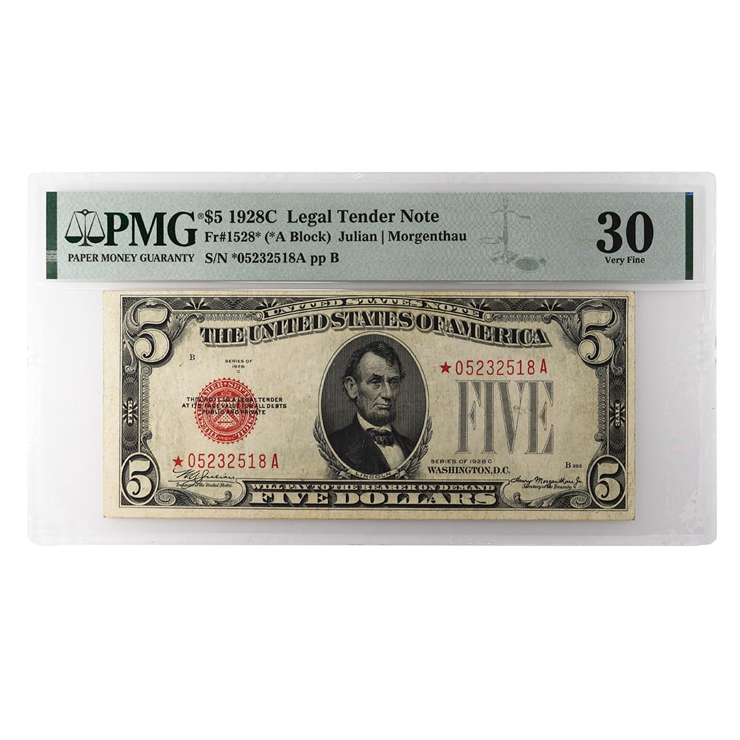 1928C $5 Legal Tender Note PMG 30 Very Fine - Tangible Investments