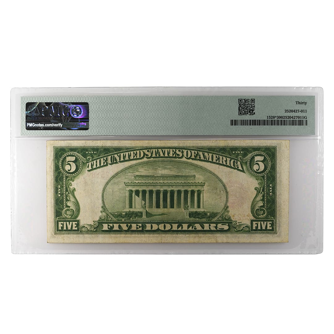 1928C $5 Legal Tender Note PMG 30 Very Fine - Tangible Investments
