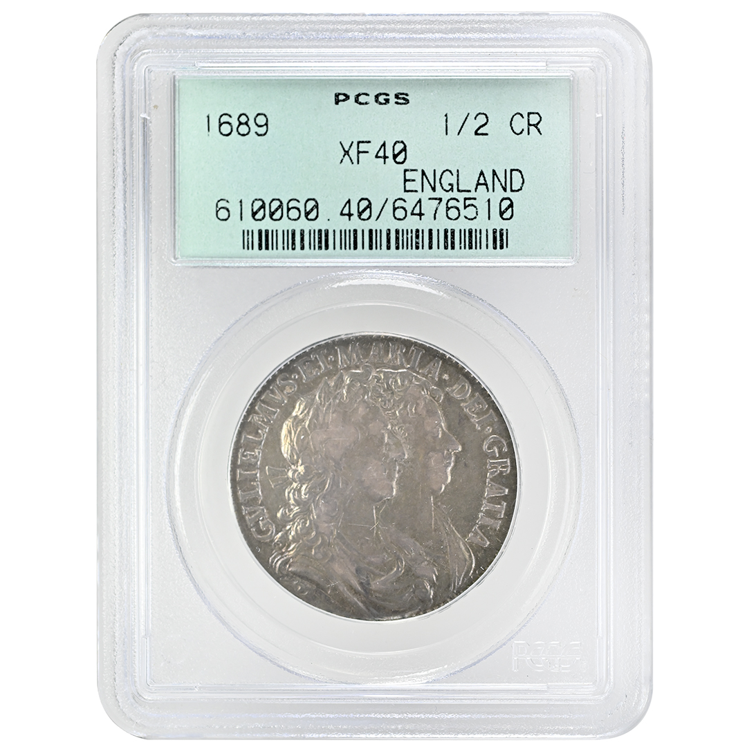1689 1/2 Crown, ENGLAND, PCGS XF40 William and Mary - Tangible Investments