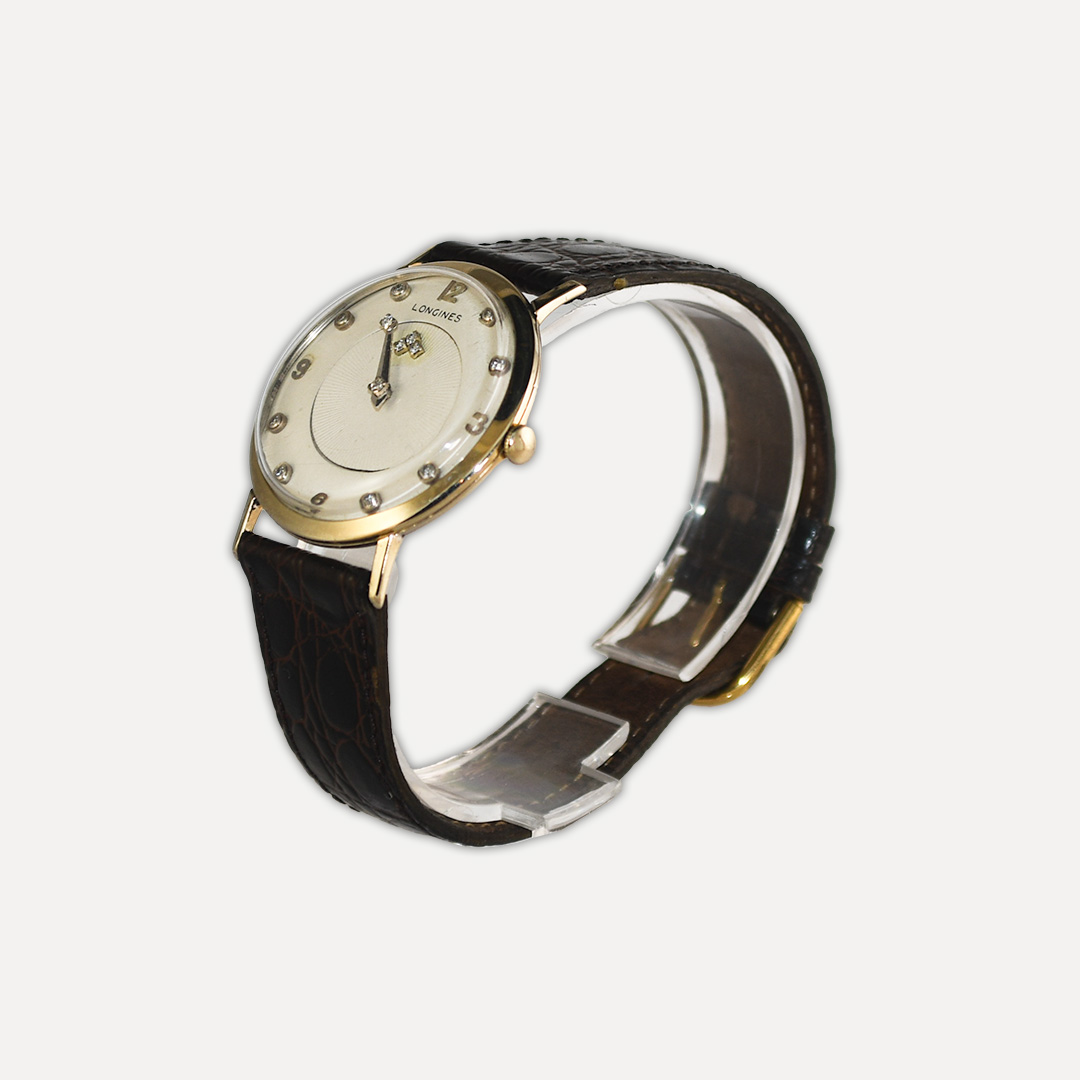 14K White Gold Men's Vintage Longines Diamond Dial Watch - Tangible ...