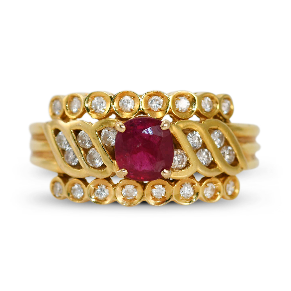 18k Yellow Gold Ruby and Diamond Ring .75tcw 4.9gr - Tangible Investments