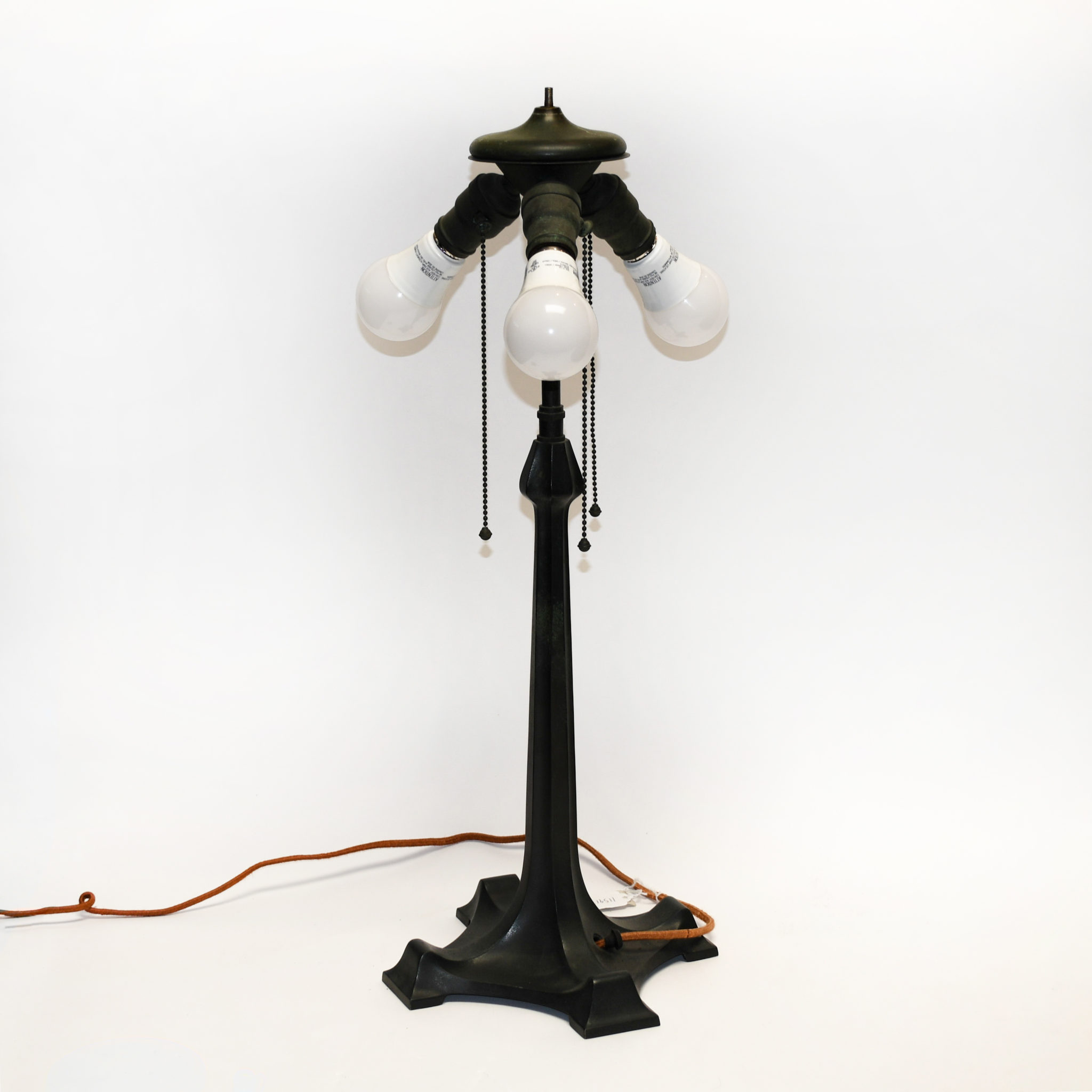 Antique Chicago Style Leaded Lamp with Geometric & Dogwood Flower Pattern