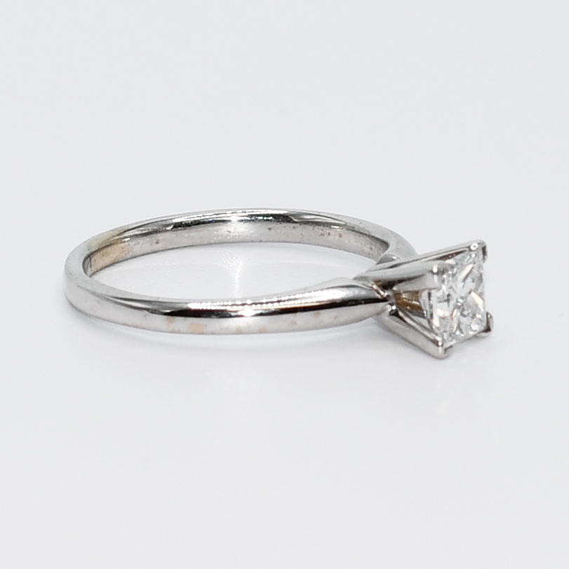 GSL Certified Princess Cut Diamond Ring in 18K White Gold
