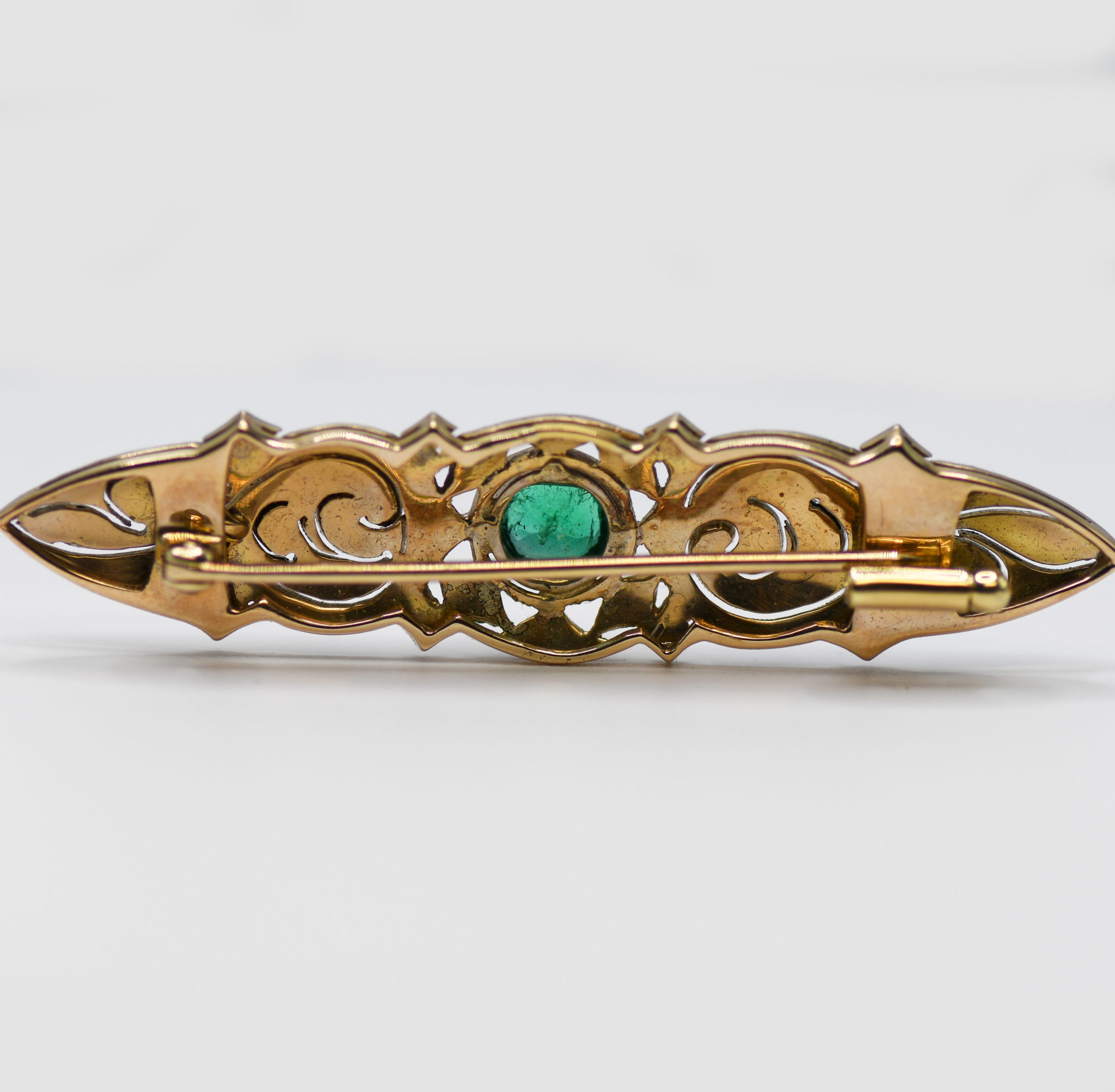 14K White Gold & Platinum Emerald Art Deco Pin, .60ct, 6.2gr, with ...