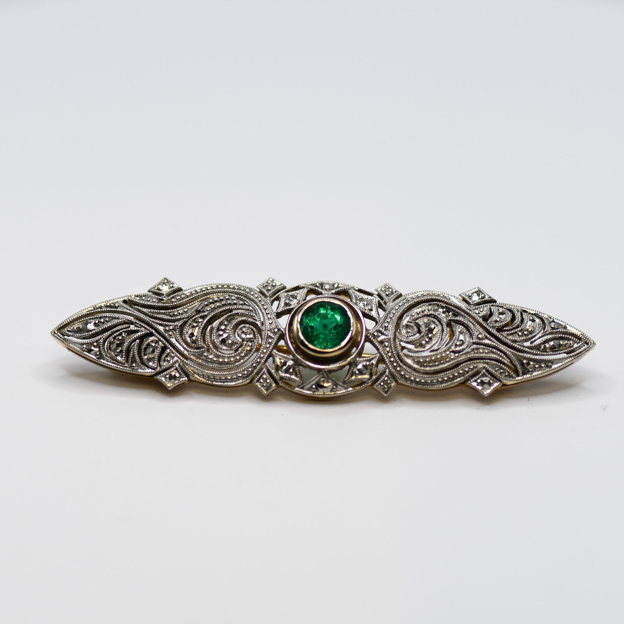 14K White Gold & Platinum Emerald Art Deco Pin, .60ct, 6.2gr, with ...