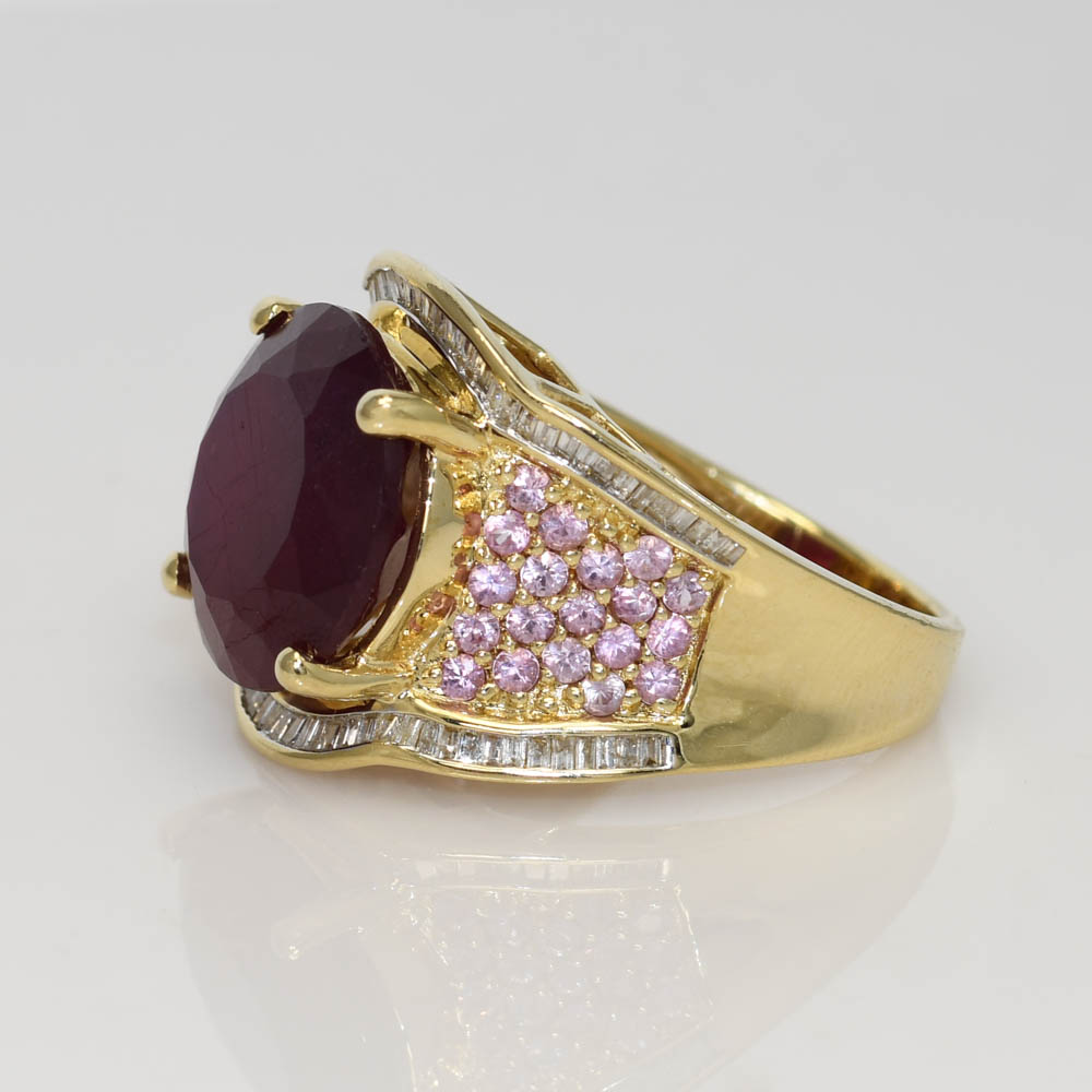 14K Yellow Gold Synthetic Ruby Ring, 10.5g - Tangible Investments