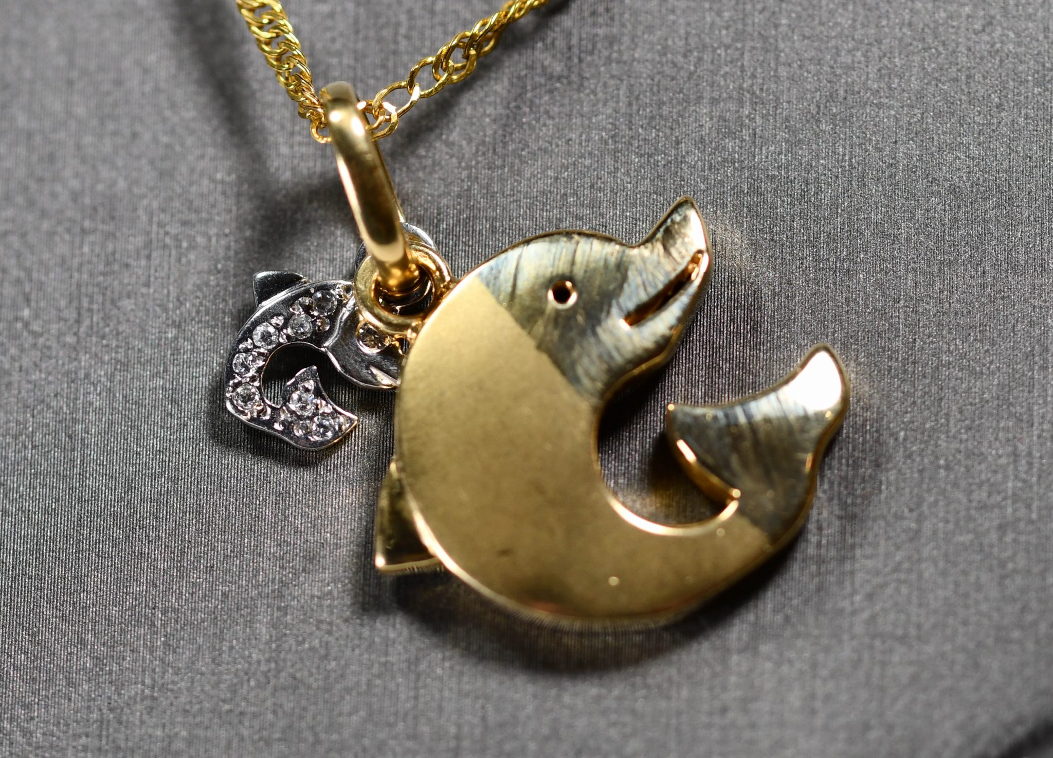 18K Yellow Gold Dolphin & Baby Pendant Necklace - Length 16 ...