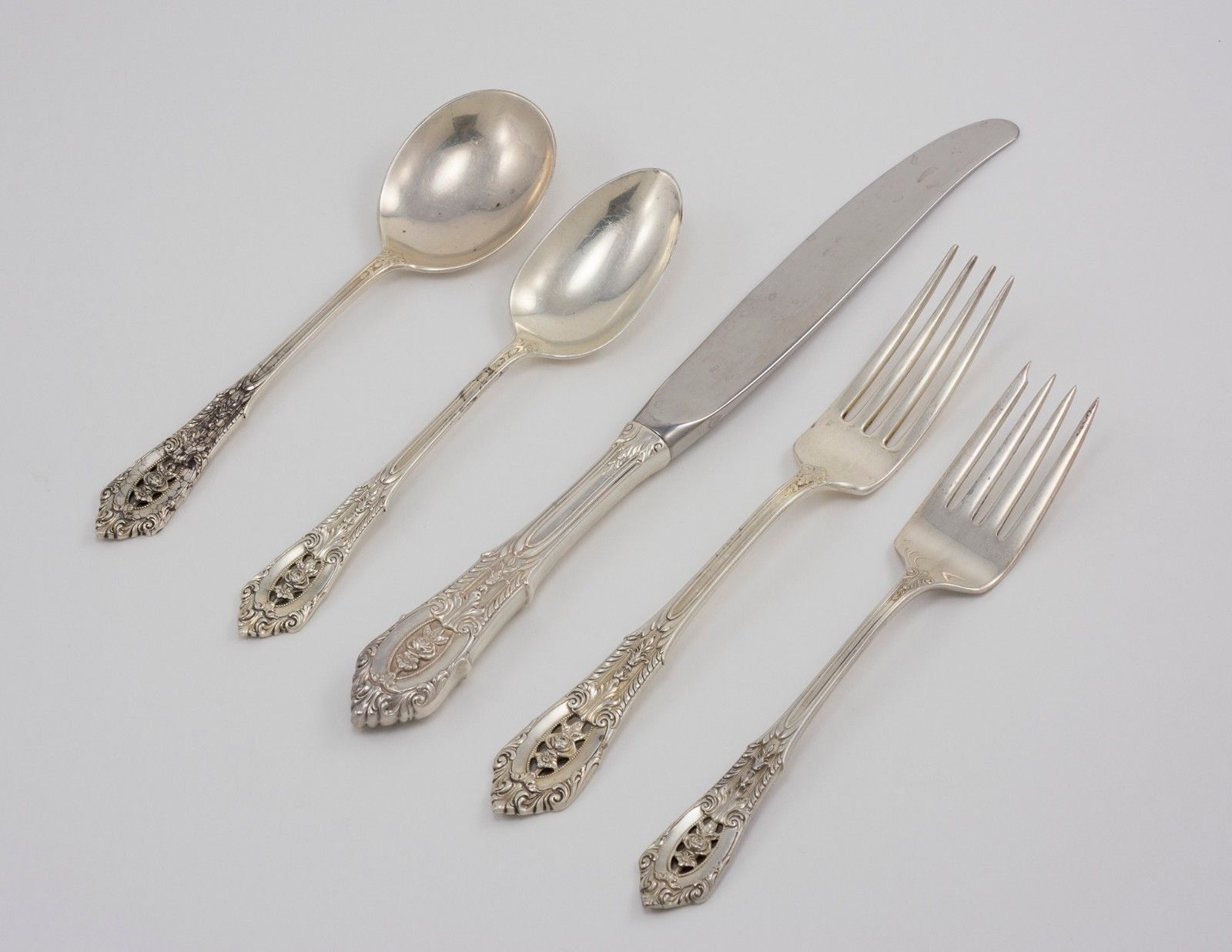 Rose Point by Wallace Regular 5 Piece Sterling Flatware Set - Tangible ...