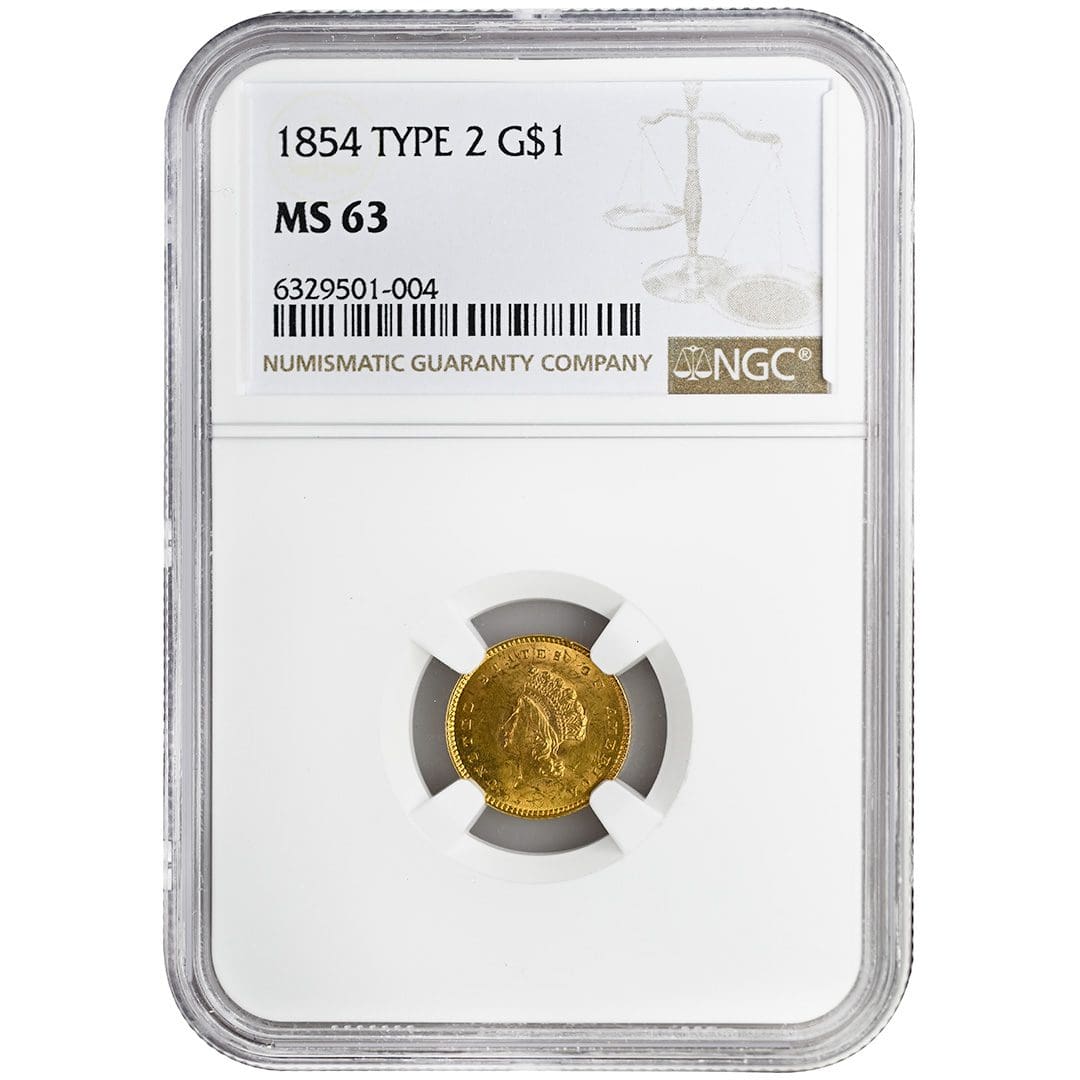 1854 G$1 Indian Princess Gold Dollar, NGC MS63, Type 2 - Tangible ...