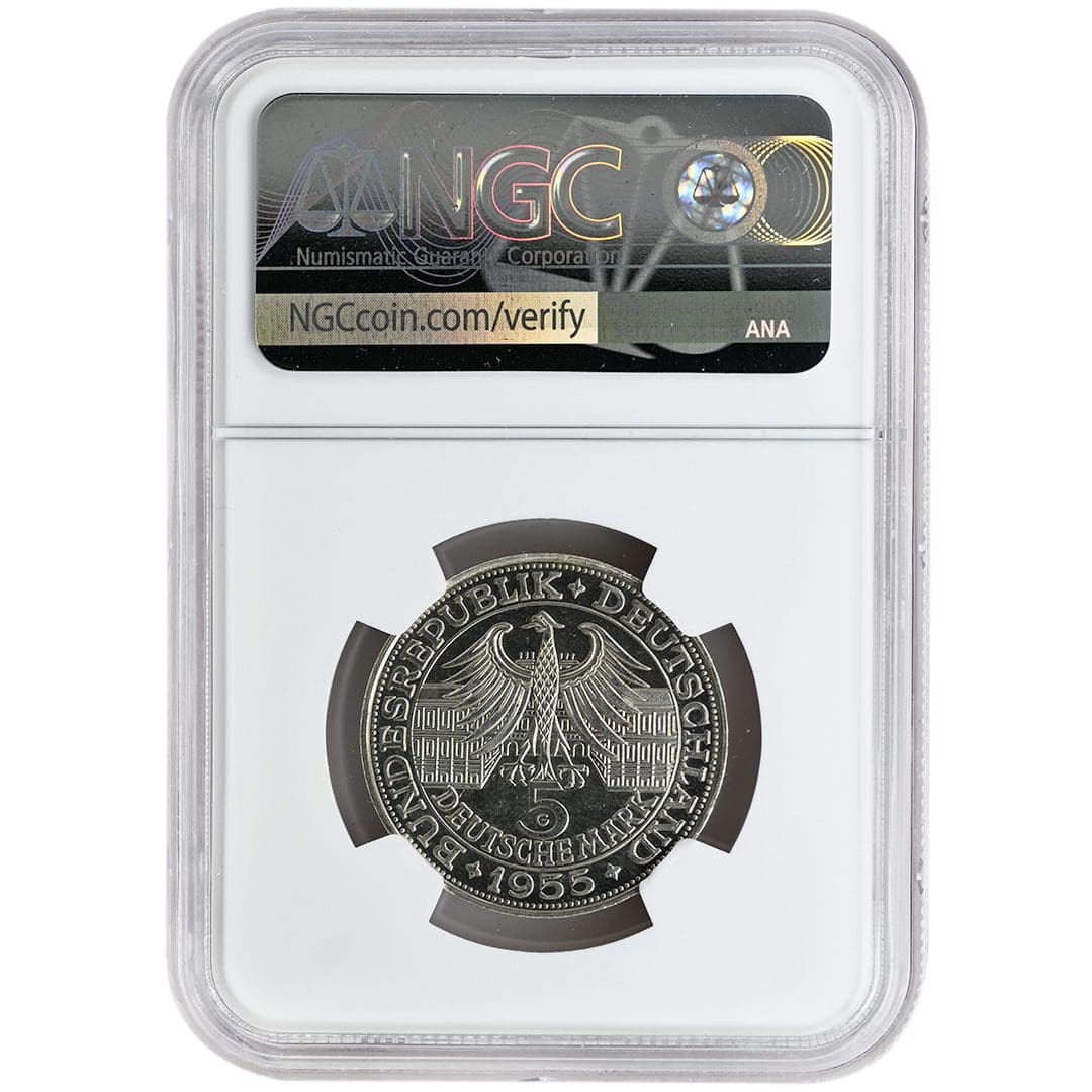 1955-G GERMANY, 5 Mark, Ludwig Von Baden, NGC PF65, RARE IN PROOF ...