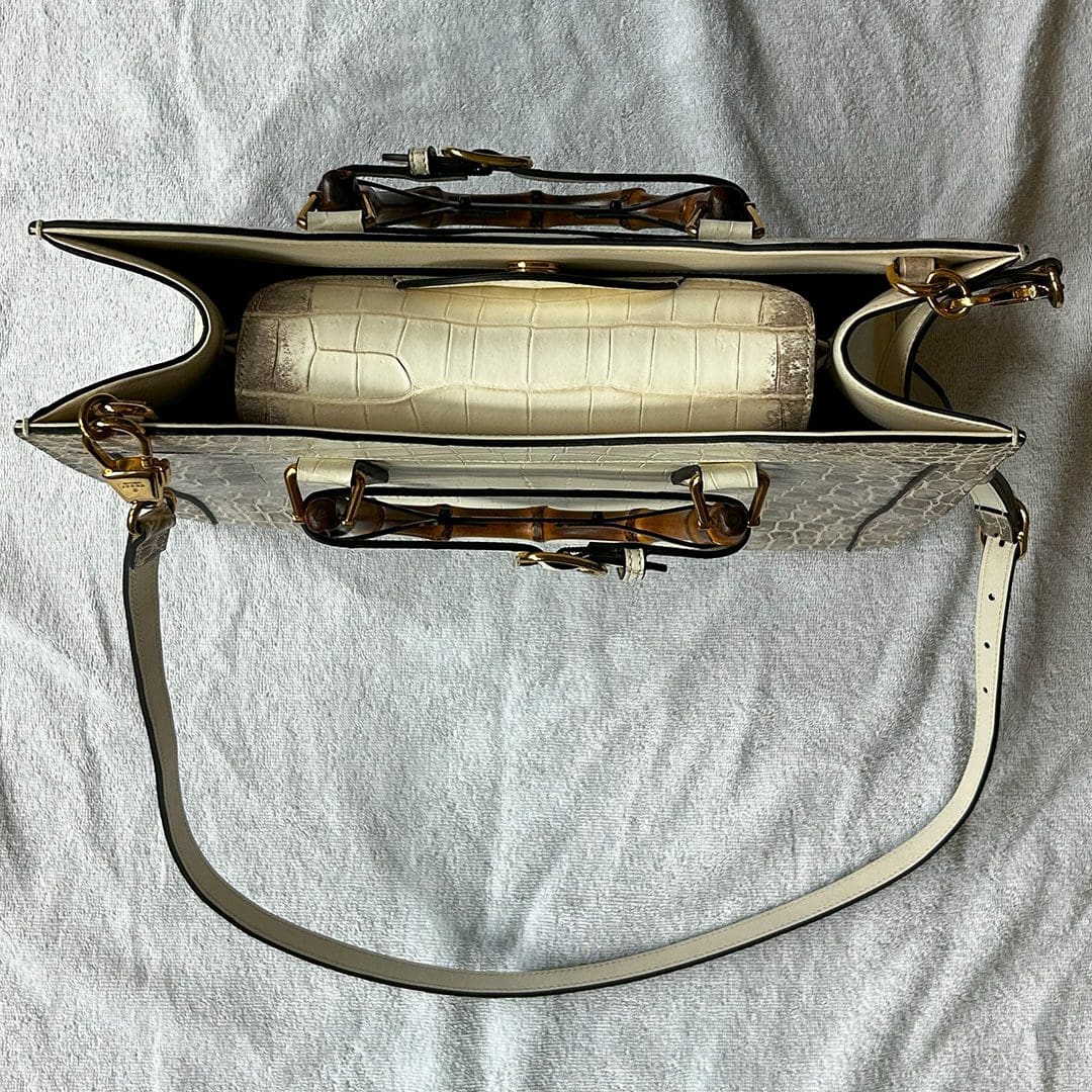 GUCCI Diana Bamboo HIMALAYAN crocodile HANDBAG - Tangible Investments