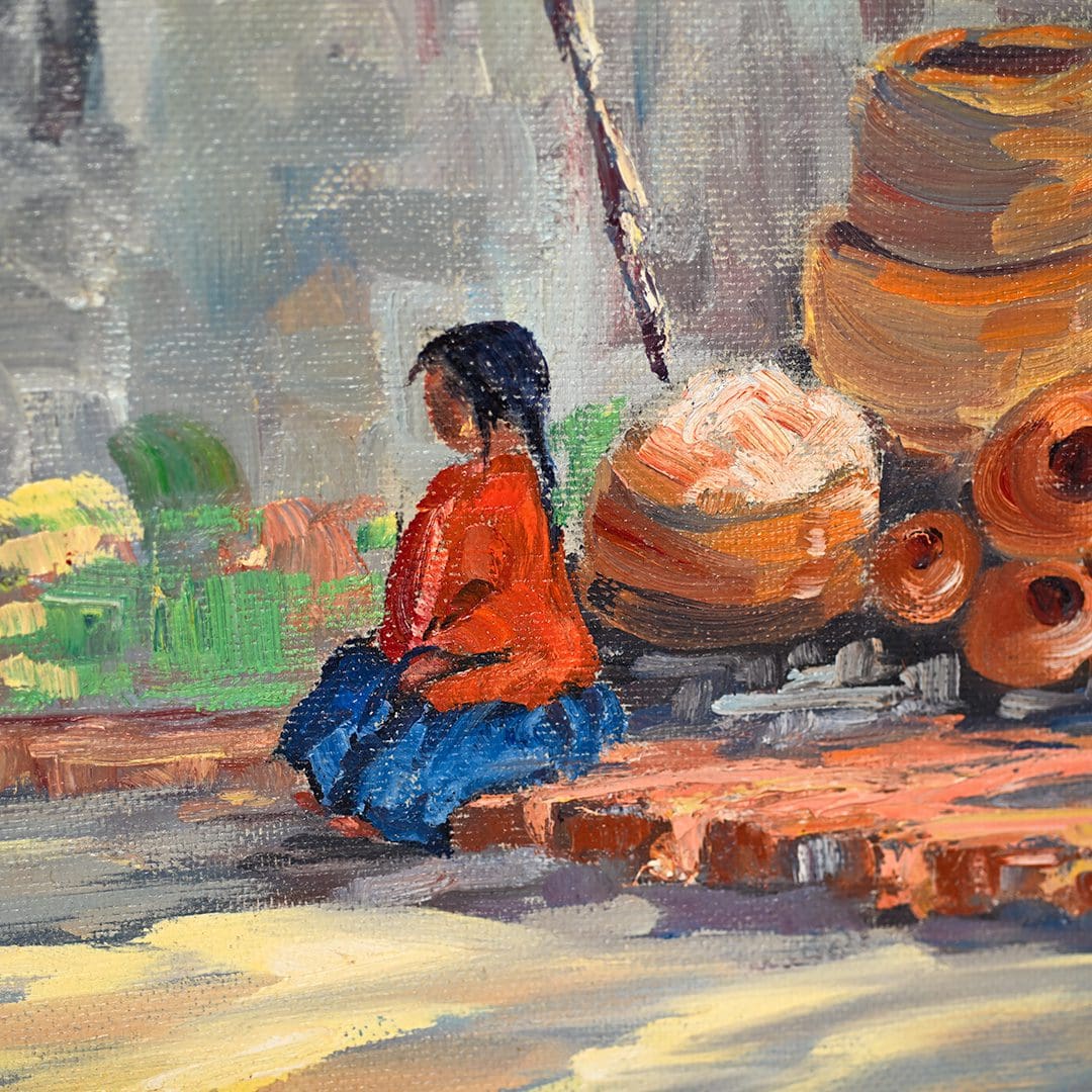 Village Scene, Oil Painting on Board, Signed Helen Hafer - Tangible ...